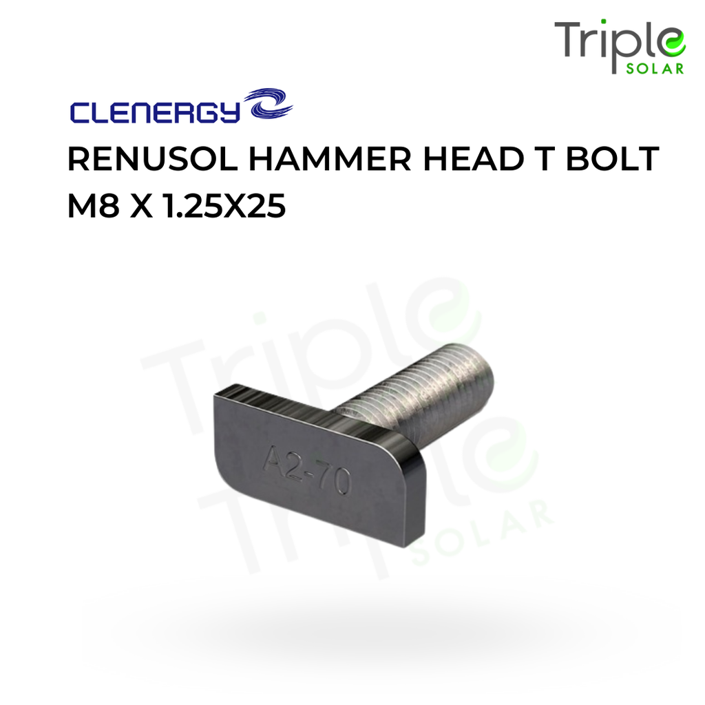 Renusol Hammer Head T Bolt (M8 x 1.25x25)(A2-70) | Triple Solar